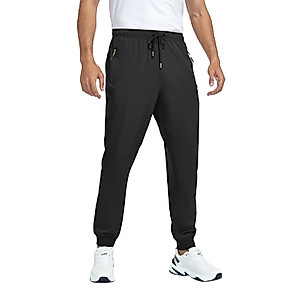 GAXIDES Mens Workout Pants with Pockets Mens Joggers Sweatpants Water Resistant Athletic Track Pants Jogging for Men Gym Running Hiking Travel Black M/28