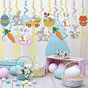 Mocossmy Easter Hanging Swirl Decorations,30 PCS Easter Egg Baskets Bunny Carrot Hanging Swirl Foil Ceiling Streamers for Easter Spring Home Office Classroom Party Ornaments Favors Supplies Decoration