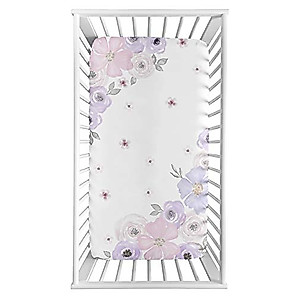 Sweet Jojo Designs Shabby Chic Floral Girl Fitted Crib Sheet Baby or Toddler Bed Nursery Photo Op - Lavender Purple, Pink and Grey Watercolor Rose Flower