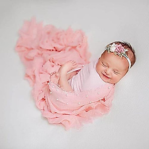 M&G House Newborn Photography Wrap | Handmade Pearl Decor Wrap Blanket for Baby Photo Props | 35.5 X 67 inch Newborn Photo Shoot Outfits Baby Photoshoot Props(Snow Powder)