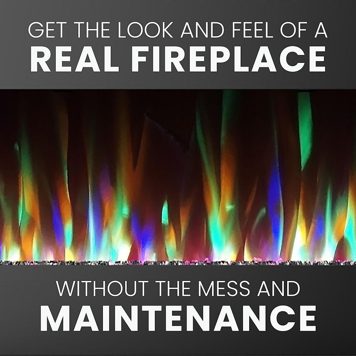 Hanover Fireside 60'' Wall Mounted Electric Fireplace with Crystal Rock Display and LED Multi-Color Realistic Flame, Modern Wall Fireplace Heater for Home and Office with Remote Control in Black