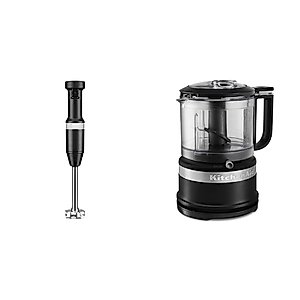 KitchenAid 3.5-Cup Food Chopper, medium, Matte Black & KHBV53BM Variable Speed Corded Hand Blender, Black Matte, 8 in