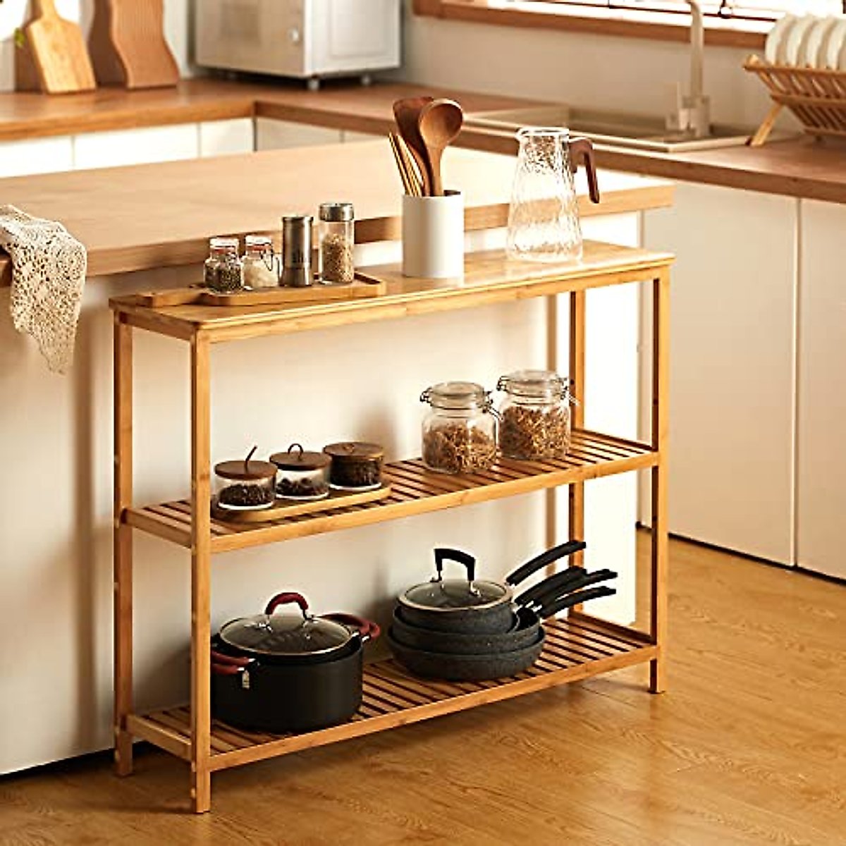 SINWANT Narrow Console Table,Bamboo Sofa Table with 2 Mesh Shelves,Entryway Table Foyer Table for Hallyway,Front Hall,Couch,Living Room,Kitchen etc. Long Console Tables for Entryway,39.4 inch