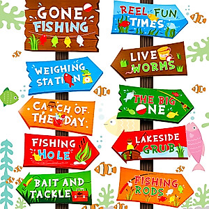 20 Pieces Gone Fishing Party Directional Signs The Big One Welcome Signs Backyard Door Cutouts Summer Birthday Baby Shower Party Favor Ideas Decoration Supplies
