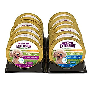 Health Extension Wet Dog Food, Grain-Free, Natural Food Cups for Small Breed Dogs with Added Vitamins, Include 6 Chicken Recipe Cups & 6 Turkey Recipe Cups, Each Cup Weight (3.5 Oz / 99.2 g)
