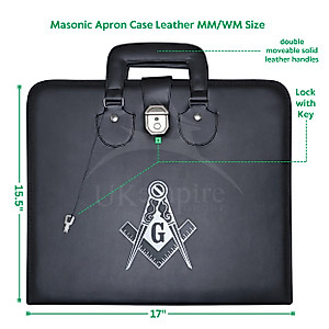 Masonic Master Mason Apron Case – Printed (Black Leather), MM Provincial Size | Freemason Carrying Bags (Silver Emblem)