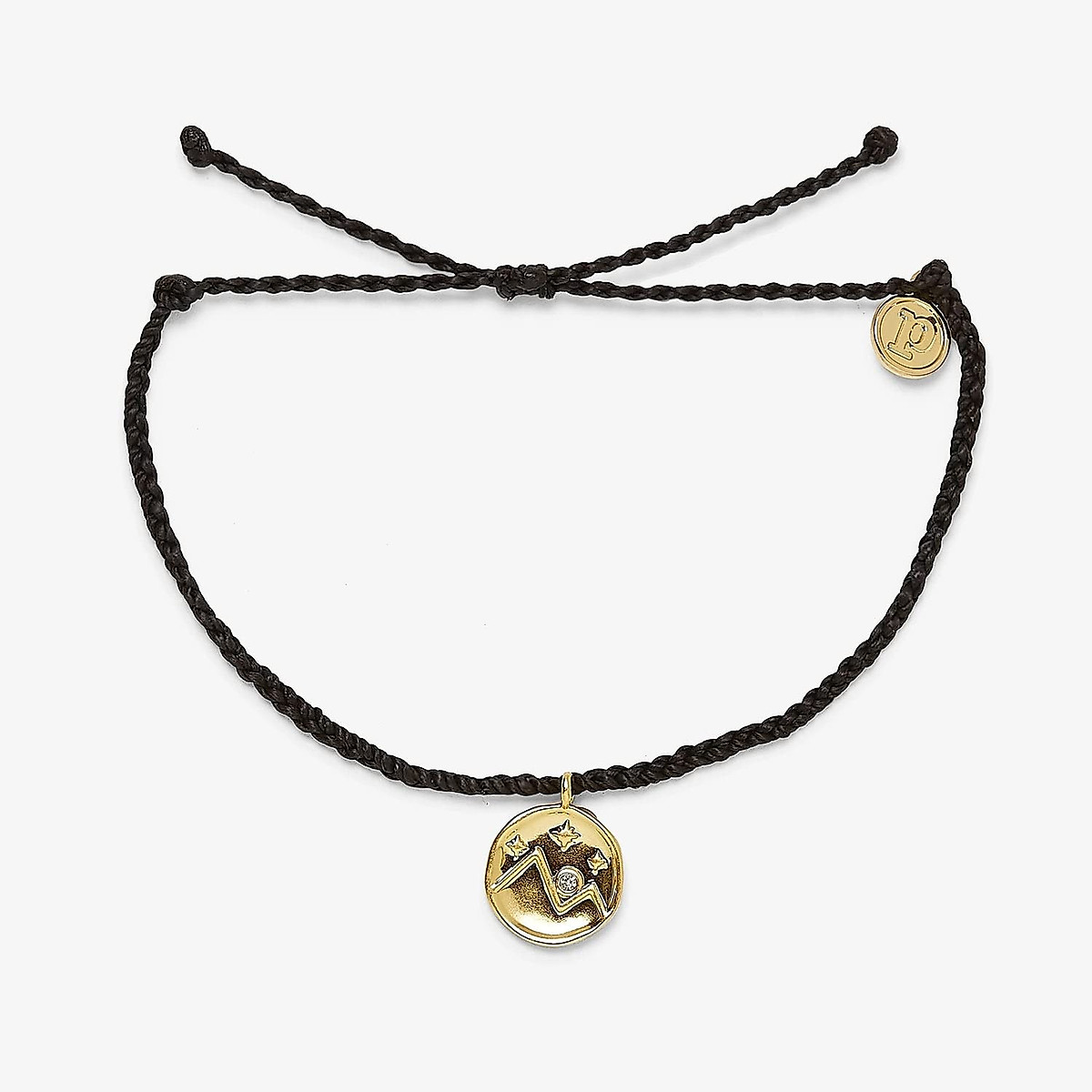 Pura Vida Bracelet Gold Crystal Mountain Coin Charm Bracelet - Handmade with Czech Crystal, Adjustable with Waterproof Band - Stackable Bracelets, Handmade Braceletss - Black