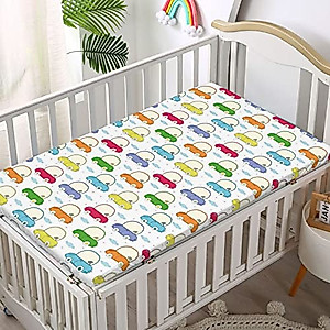 Cars Themed Fitted Crib Sheet,Standard Crib Mattress Fitted Sheet Ultra Soft Material-Crib Mattress Sheet or Toddler Bed Sheet, 28“ x52“,Multicolor