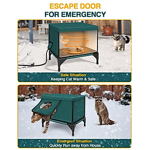 Clawsable Premium Heated Cat House for Outside Winter, 100% Weatherproof, Safe Escape Door, Insulated Outdoor Cat House Shelter with Heater for Feral Barn Cat Kitty (Dark Forest Green, Small)