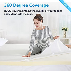 RECCI 2 Inch Mattress Topper Cover Queen Size (Only Cover), Breathable Bamboo Viscose Mattress Topper Protector, Washable Mattress Topper Encasement with Zipper & Adjustable Straps (Queen, White)