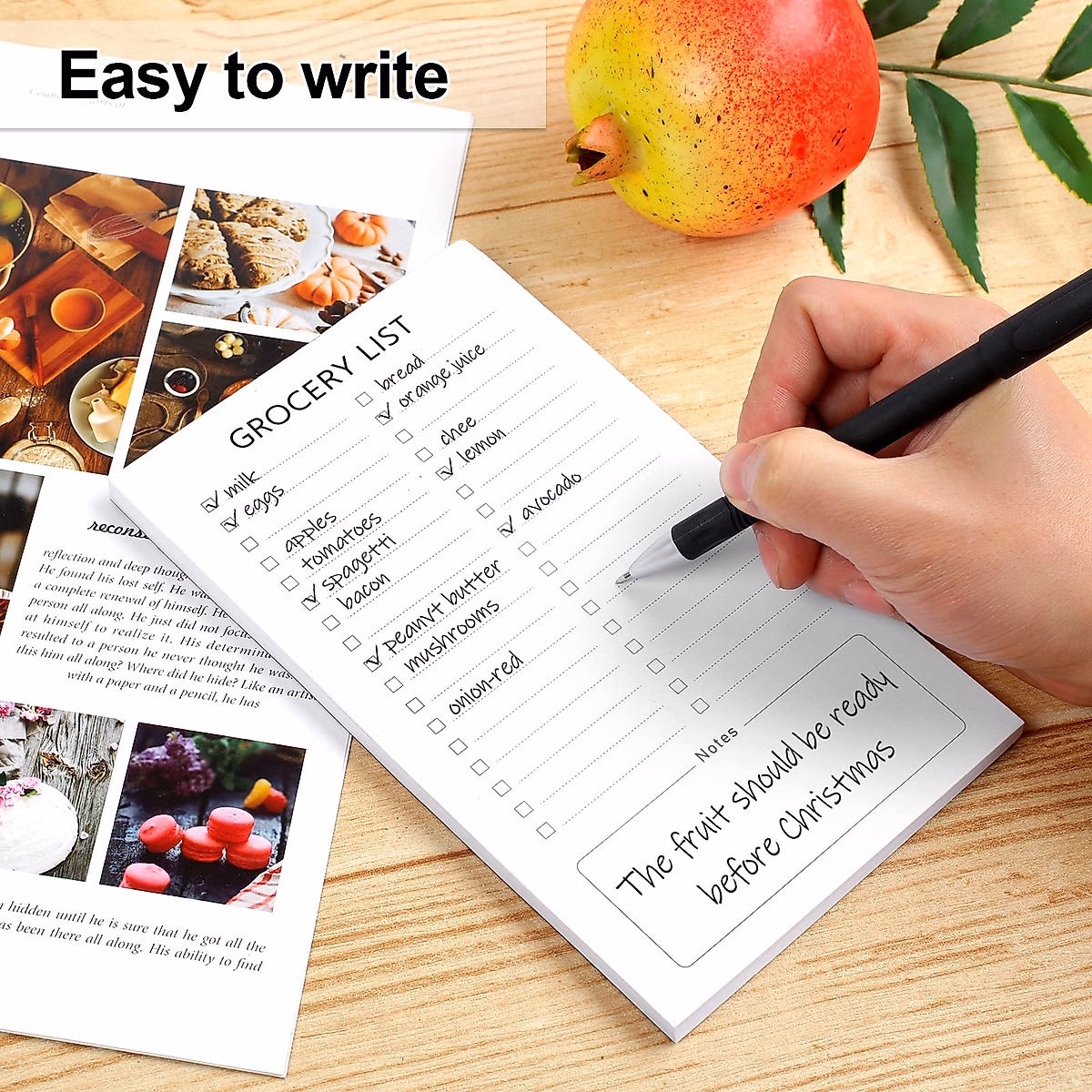 Joyberg Grocery List Magnet Pad for Fridge, 2 Pack Magnetic Notepads for Refrigerator, Magnetic Grocery List Pad for Fridge, Full Magnet Back Shopping Lists, 60 Sheets Per Note Pads