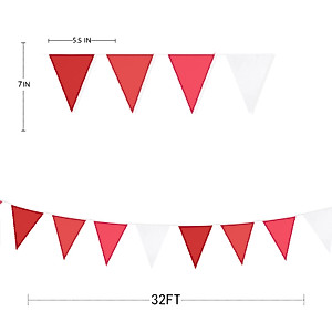 32Ft Red Pennant Banner Fabric Triangle Flag Bunting Garland Streamers for Wedding Engagement Bridal Shower Anniversary Bachelorette Birthday Party Home Outdoor Garden Hanging Festivals Decoration