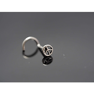 Nose Stud,Peace Sign Nose Stud Sterling Silver Nose Stud/Nose Screw, Jewelry Nose Stud, Body Piercing Jewelry, Nose Piercing (18g Right Screw)