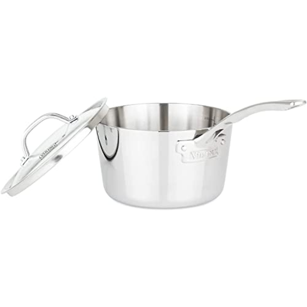 Viking Culinary Contemporary 3-Ply Stainless Steel Saucepan, 3.4 Quart, Includes Glass Lid, Dishwasher, Oven Safe, Works on All Cooktops including Induction