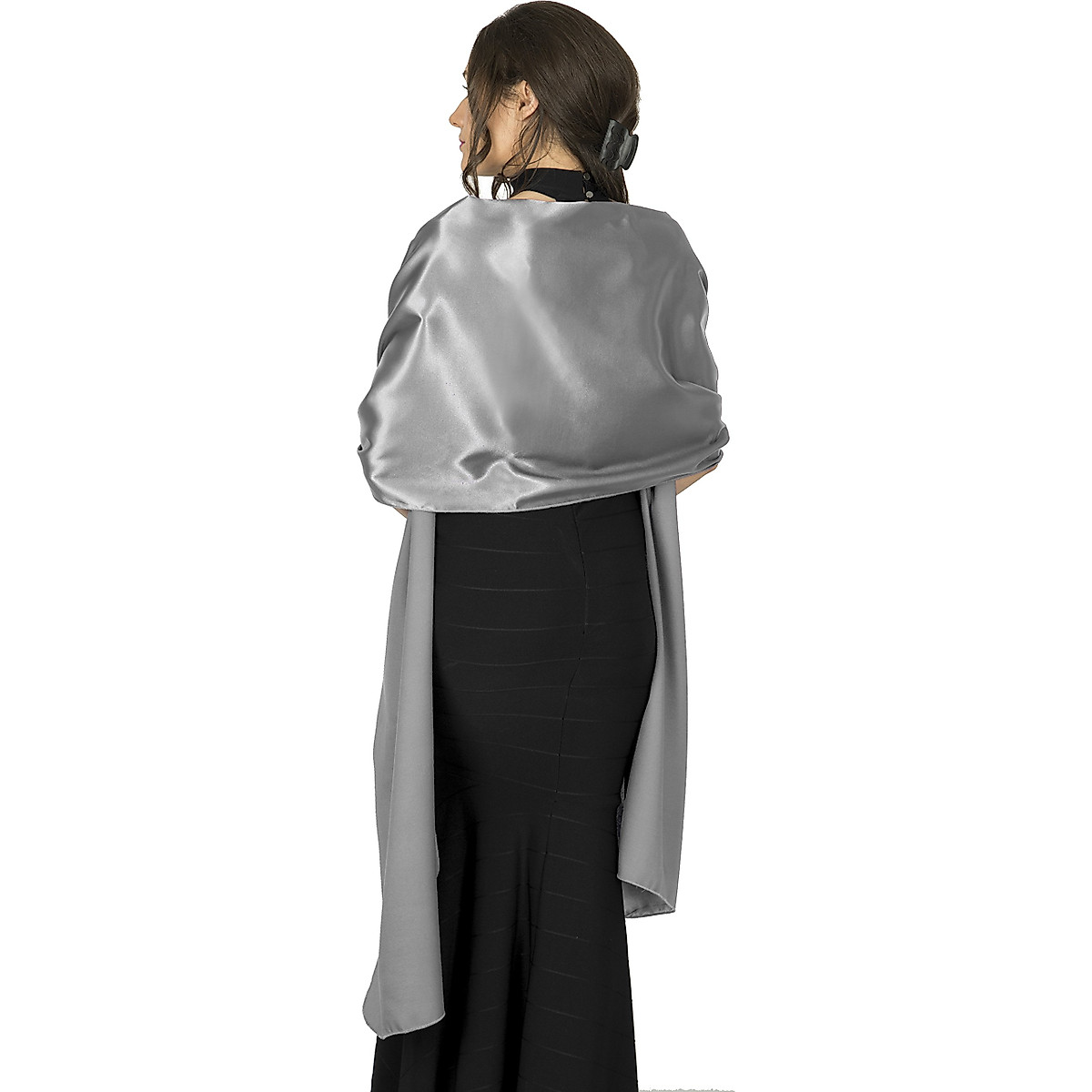 BlackButterfly Satin Shawl Bridesmaid Wedding Wrap Scarf (Silver)