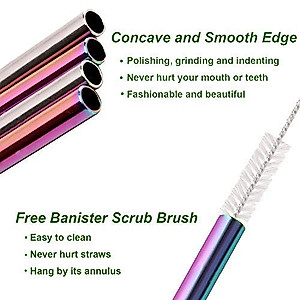 VEHHE Metal Straws Drinking Straws 10.5" Stainless Steel Straws Reusable 8 Set - Ultra Long Rainbow Color-Cleaning Brush for 20/30 Oz for Yeti