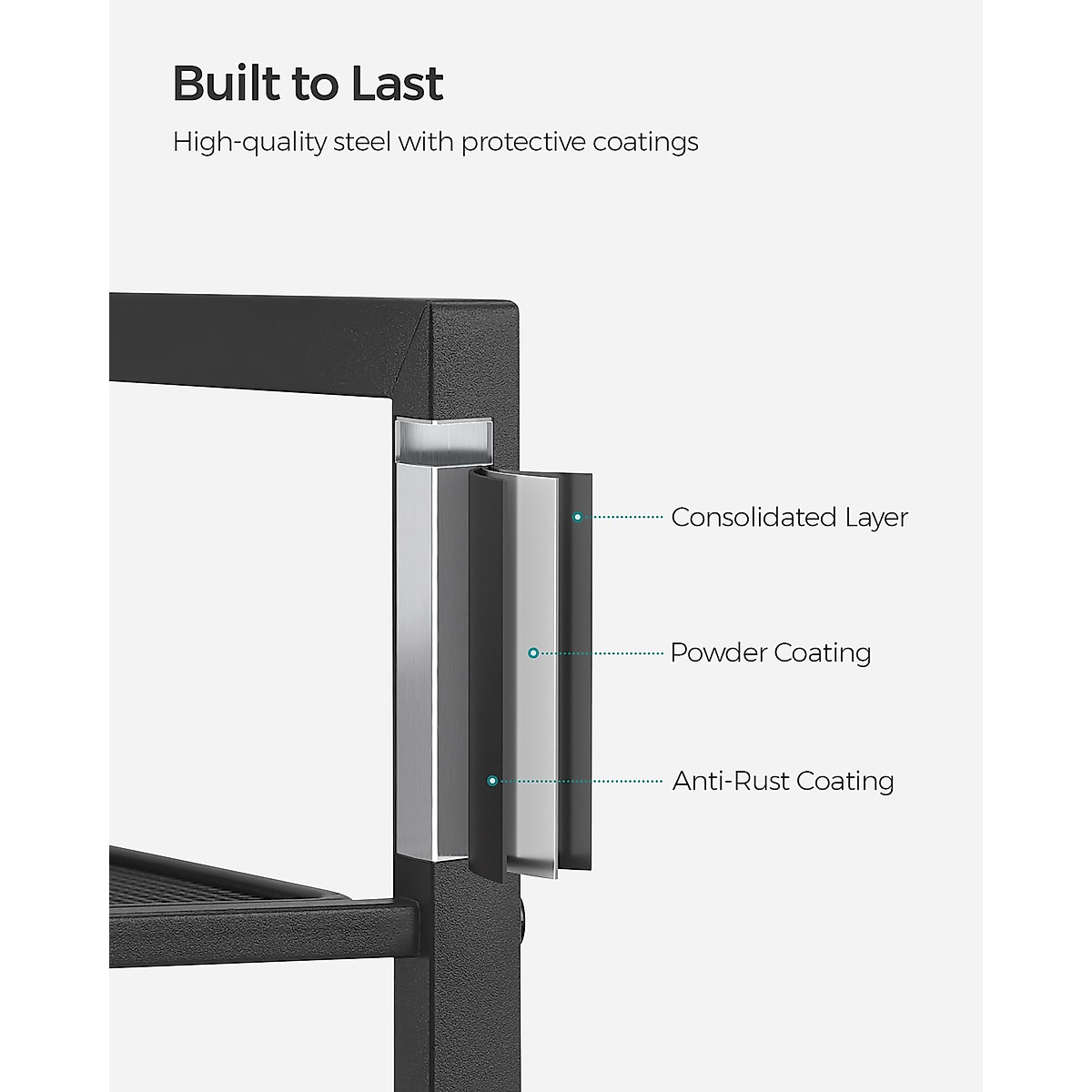 SONGMICS 6-Tier Storage Rack, Bathroom Shelf, Extendable Plant Stand with Adjustable Shelf, for Bathroom, Living Room, Balcony, Kitchen, Classic Black UBSC036B01