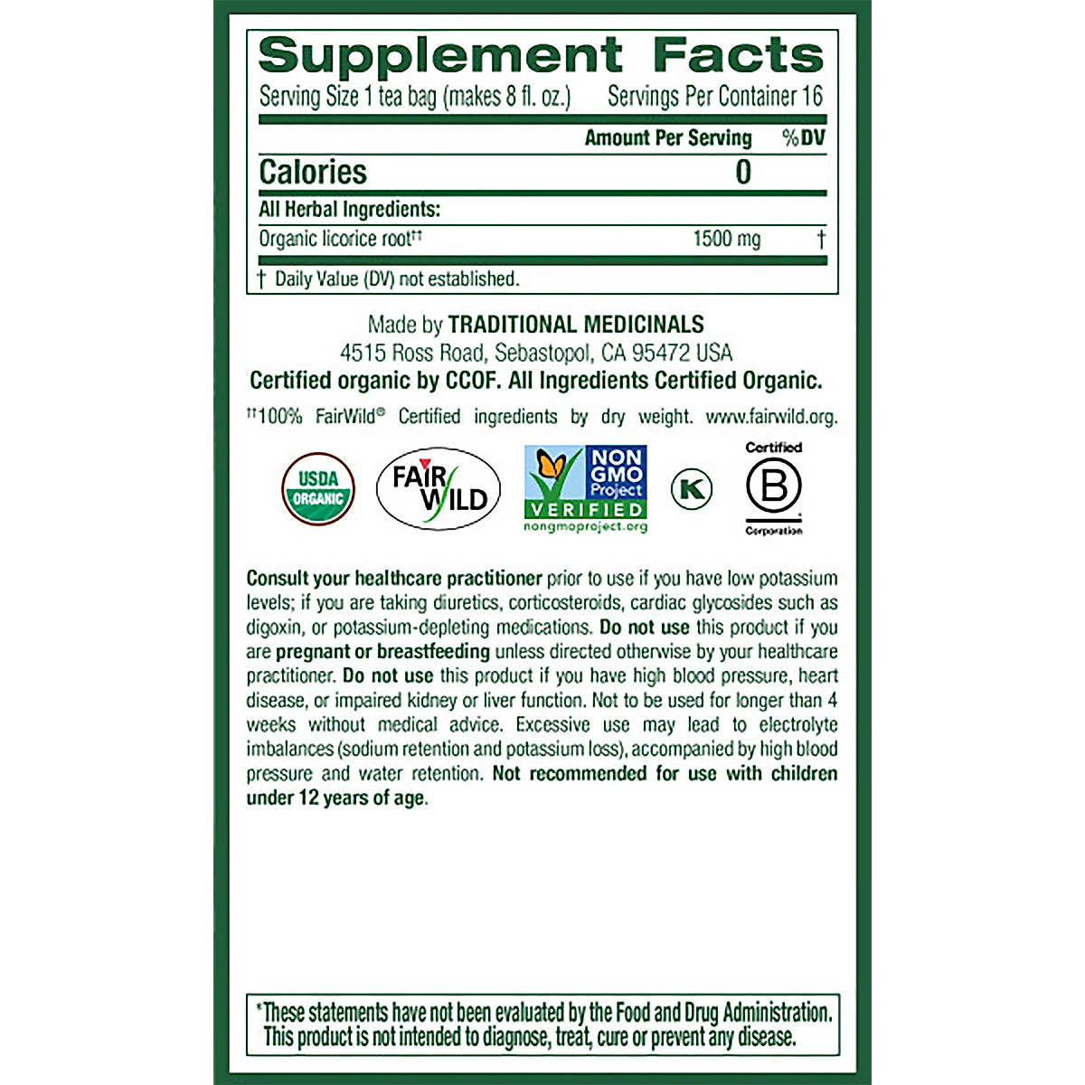 Traditional Medicinals Organic Licorice Root Herbal Tea, Soothes Digestion, (Pack of 1) - 16 Tea Bags