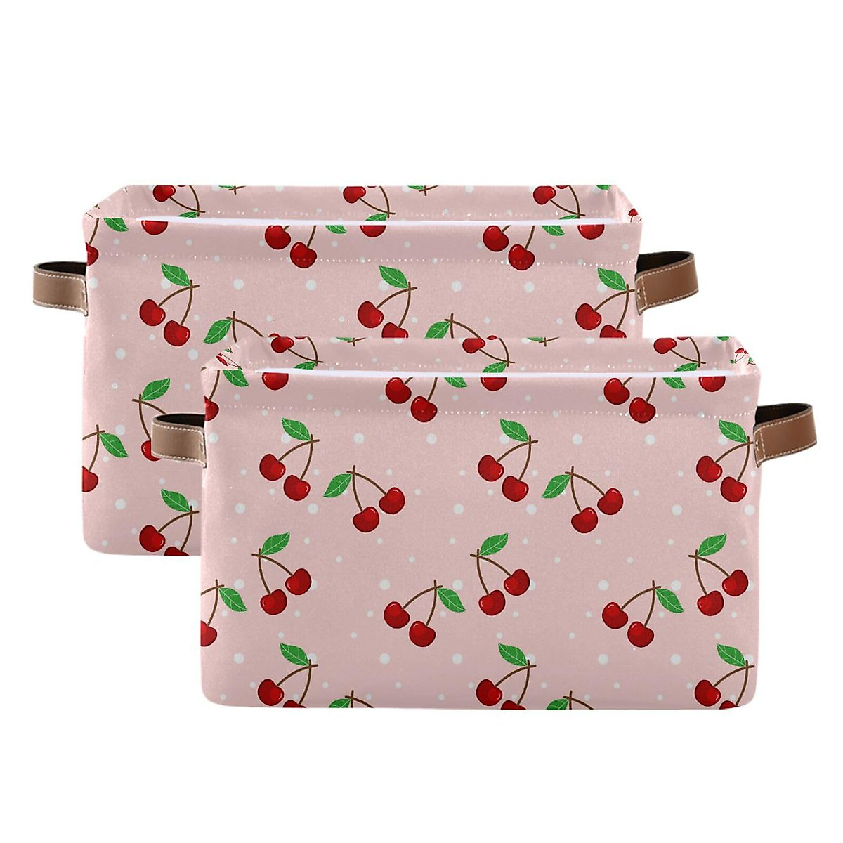 YEGAME Storage Basket Cherry Rectangular Collapsible Canvas Shelves Storage Bins with Leather Handles for Shelves Home Closet Bedroom Living Room, 1Pack