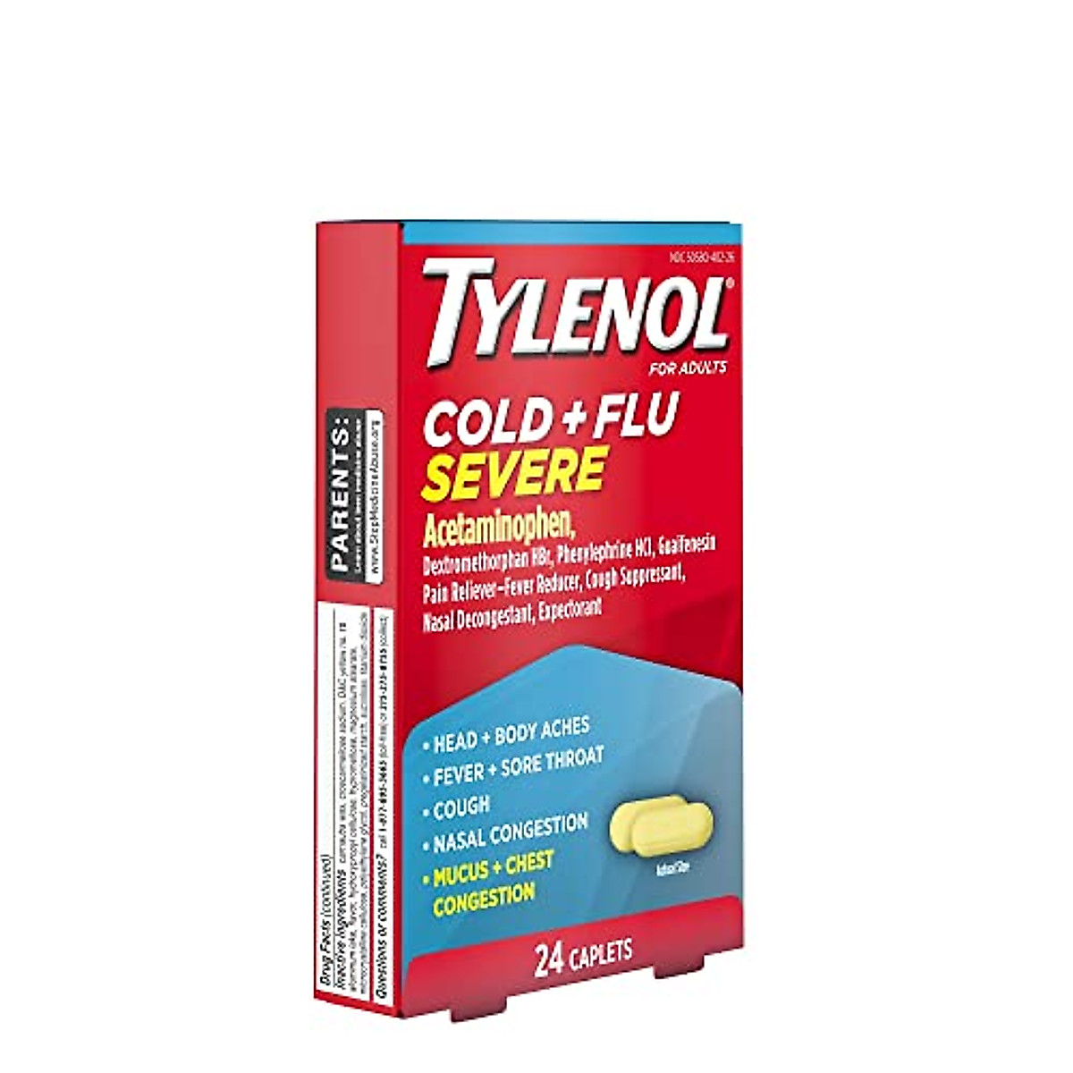Tylenol Cold + Flu Severe Medicine Caplets for Cold & Flu Symptom Relief, Fever Reducer, Pain Reliever, Cough Suppressant, Nasal Decongestant & Expectorant, 24 ct. ( Pack of 6)