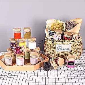 Tzerotone Spice Jar Set,2.5oz 20 Piece Glass Jar with Bamboo Airtight Lids and Labels, Mini Clear Food Storage Containers for pantry, kitchen canisters for Tea, Herbs, Sugar, Salt, Coffee