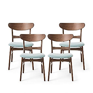 Christopher Knight Home Griselda Mid-Century Modern Dining Chairs (Set of 4),Polyester and Birch Wood, Mint, Walnut