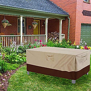 Vailge Veranda Rectangular/Oval Patio Table Cover, Heavy Duty and Waterproof Outdoor Lawn Patio Furniture Covers, Large Beige & Brown