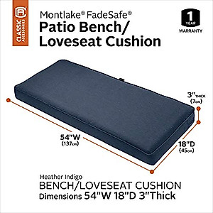 Classic Accessories Montlake FadeSafe Water-Resistant 54 x 18 x 3 Inch Outdoor Bench/Settee Cushion, Patio Furniture Swing Cushion, Heather Indigo Blue, Patio Loveseat Cushion