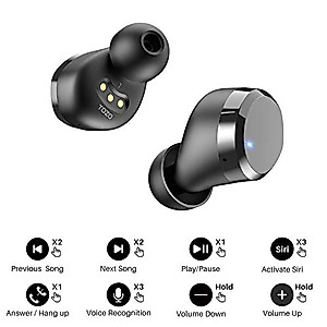 TOZO T12 2022 Wireless Earbuds Bluetooth 5.3 Headphones Premium Sound Performance Touch Control LED Digital Display Wireless Charging Case Earphones Dark Black (Renewed)