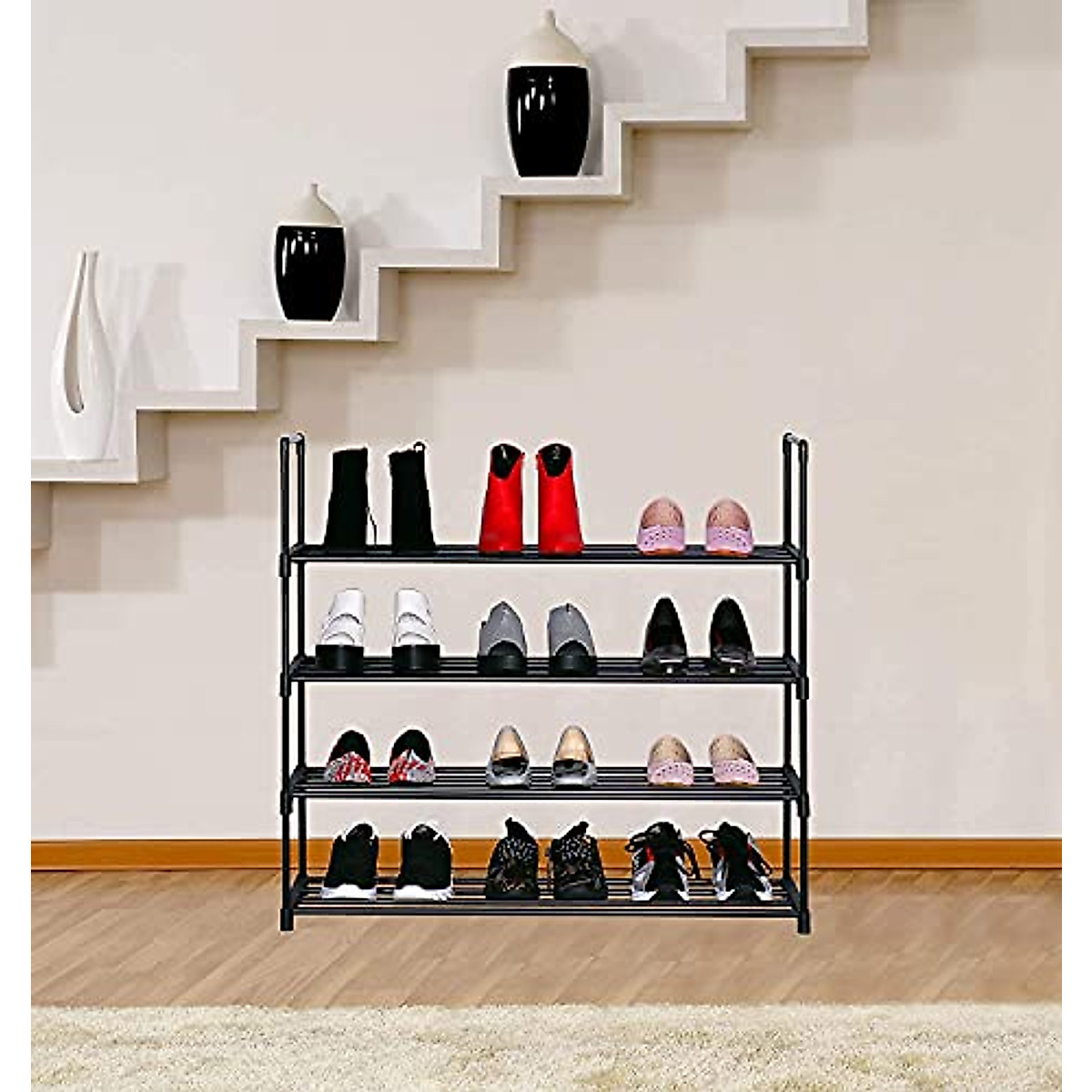 SOONEEDEAR 4-Tier Shoe Rack Metal Shoe Tower 20-Pair Shoe Storage Organizer Unit Entryway Shelf Stackable Cabinet Stackable Shoe Tower Durable Metal Shelves
