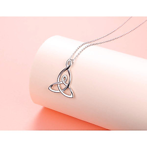 FLYOW 925 Sterling Silver Jewelry Mom Knot Mother Daughter Celtic Knot Pendant Necklace for Women Birthday Valentine's Day Mother's Day Gift, 16 Inch + 2 Inch