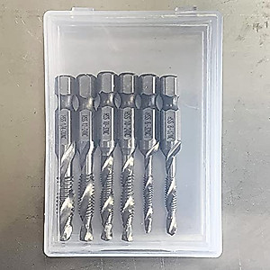 AUTOTOOLHOME 6 Pack Combination Drill and Tap Bit Set 6-32nc 8-32nc 10-32nc 10-24nc 12-24nc 1/4-20nc Screw Tap Drill Bits for Drilling Tapping Countersinking