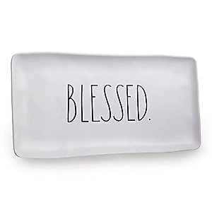 Rae Dunn Melamine Serving Platter- Durable Dishwasher Safe White Rectangular Dessert Plate/Salad Plates (14.25") - Serving Trays for Parties, Sushi, Serving Plates, Blessed