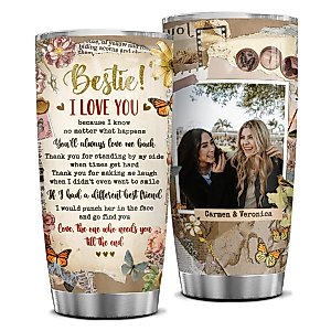 Wassmin Best Friends Tumblers Personalized Tumbler With Picture Photo Bestie Tumblers 20oz 30oz Coffee Travel Mug Birthday Christmas Presents Besties Cup Gifts For Women BFF Soul Sister