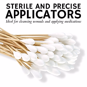 200 Sterile Cotton Tipped Applicators 6’’ - Long 6 inch Wooden Medical Cotton Tip Applicator Swabsticks with Shaft and Soft Swabs for Location Application, Cleaning, Crafts and More