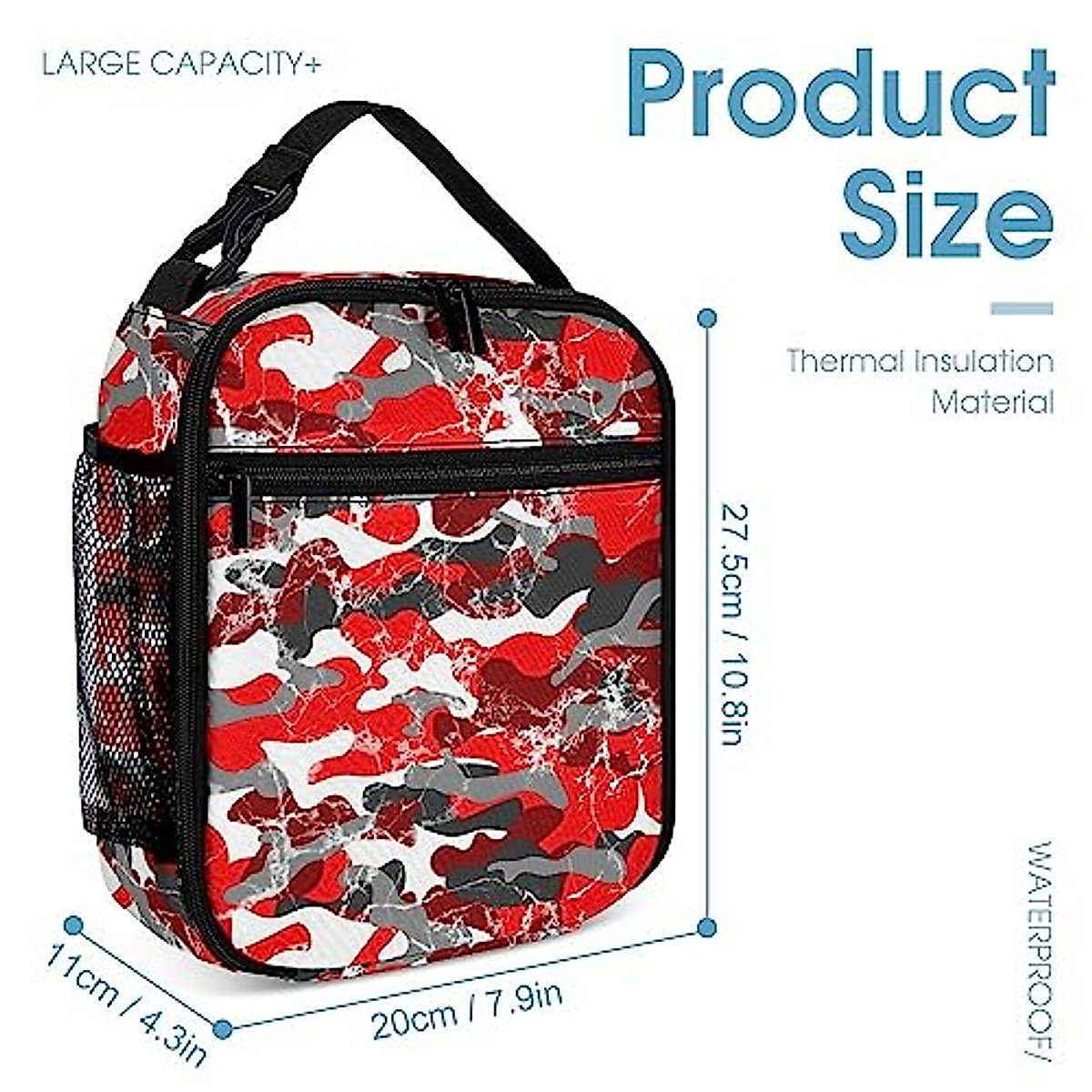 DTCCET 3PCS Classic Red Camo Backpack Set, Lightweight Camo Daypack 3D Printed Laptop Bag with Lunch Bags, Stylish Shoulders Backpack with Multiple Pockets(Red Camo)
