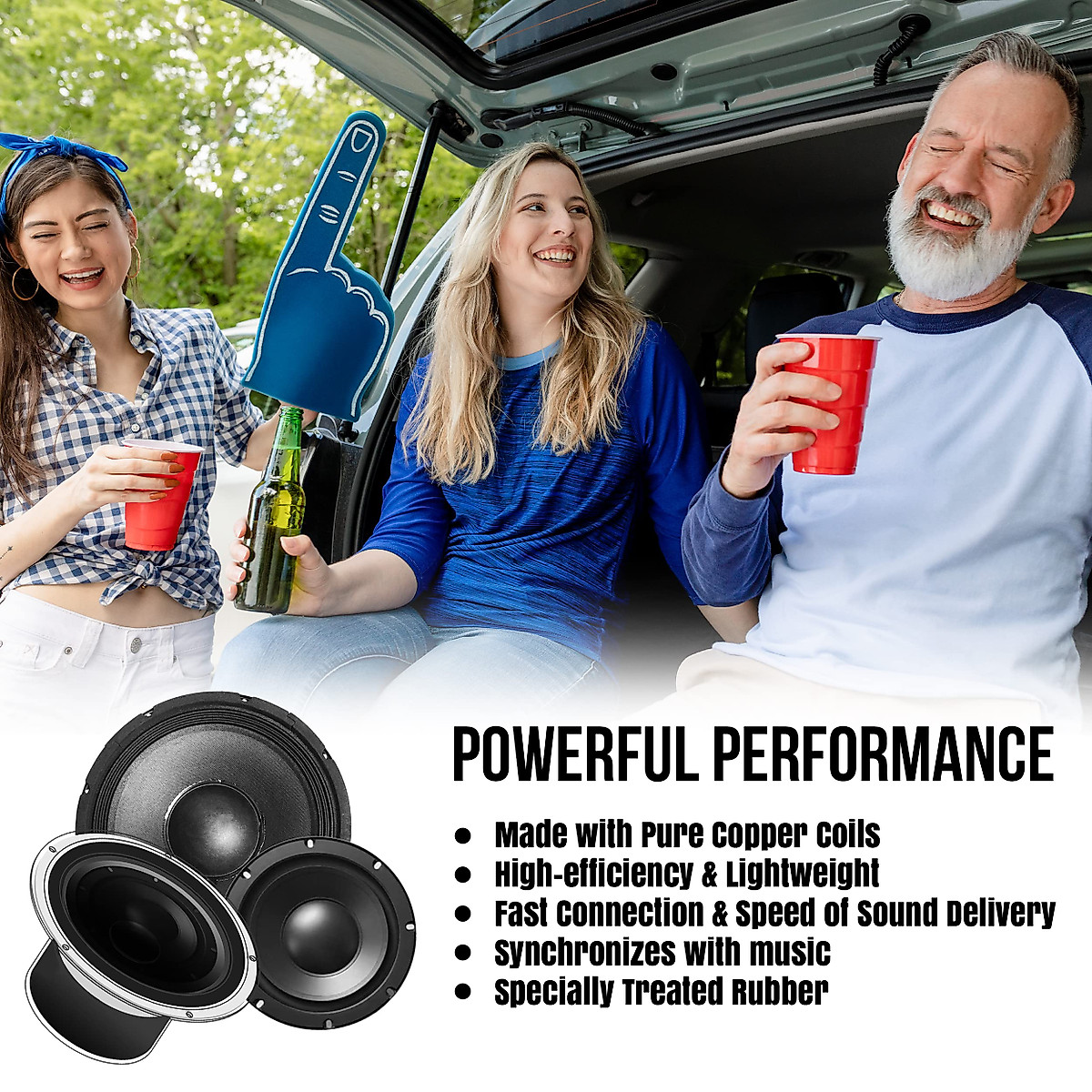 Light Harmonic 8 Inch Premium Sound System Stereo Kit for Car | x1 High Efficiency 850 Watt Subwoofer Speaker | Perfect for High Bass & Loud Music | Tech for Music Lovers | Easy Install (1 Unit)