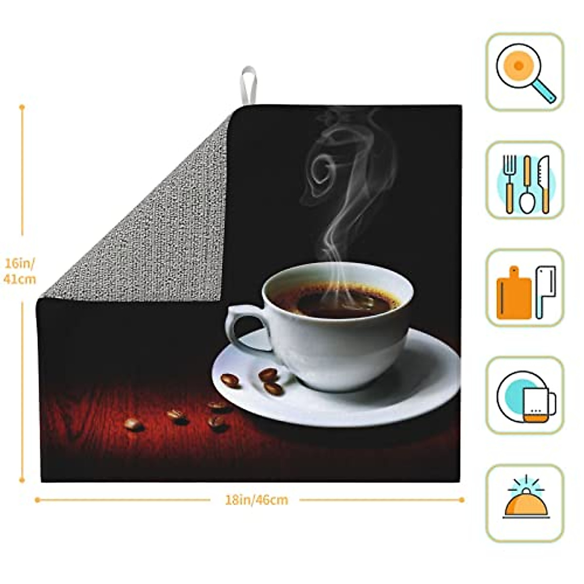 Hot Coffee with Coffee Bean Printed Drying Mat For Kitchen Ultra Absorbent Microfiber Dishes Drainer Mats Non-Slip Silicone Quick Dry Pad - 18 X 16inch