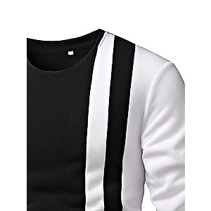 GORGLITTER Men's Casual Crewneck Sweatshirt Color Block Fleece Pullover Sweatshirt Black and White Large