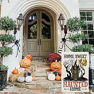 CROWNED BEAUTY Halloween Haunted Home Garden Flag 12x18 Inch Small Double Sided Burlap Holiday Seasonal Welcome Yard Outside