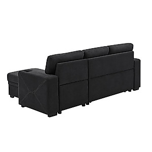 Pemberly Row Polyester Blend Fabric Convertible Sectional in Black