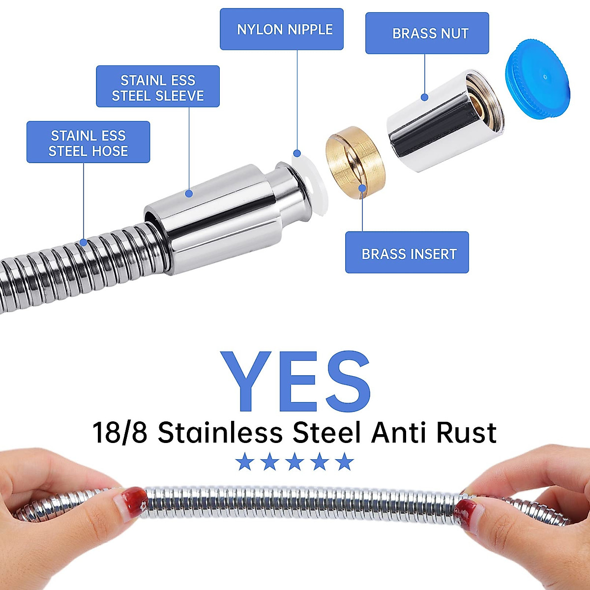 Shower Hose with Shower Arm Bracket,69 inch Stainless Steel Shower Hose Replacement,Adjustable Handheld Shower Arm Holder Shower Head Holder,Flexible Shower Head Hose and Holder with Brass Ball,Chrome