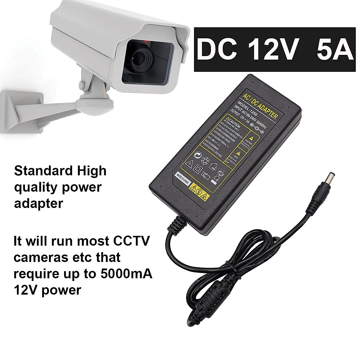 mxuteuk Security Camera Power Supply 12V 5A Power Supply AC Adapter 100-240V 50-60hz LED Power Transformers,with 8-Way Power Splitter Cable (2 Prong)