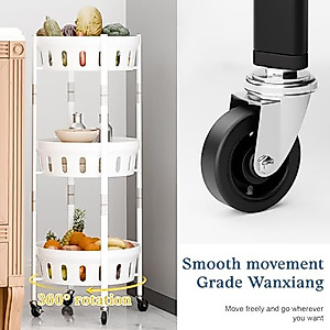 TOLUON Foldable Kitchen Storage Rack with Universal Wheels, 3 Tiers Large Capacity Smooth Sliding Vegetable Basket, Sturdy Construction No Installation Sundries Storage Shelf for Dorm Office White