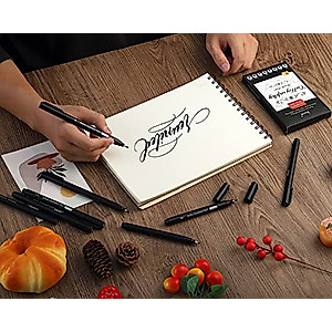 Brusarth Calligraphy Pens,Hand Lettering Pens, Calligraphy Brush Pen set for Beginners Writing, Sketching, Scrapbooking, Journaling, Soft and Fine Tip, Black Ink Drawing Pen Set, 8 Size