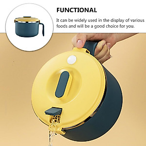 Hemoton 304 Stainless Steel Ramen Bowl With Lid, and Dishwasher Safe Ramen Cooker with Handles, for Home Office College Dorm Room(Yellow & Blue)
