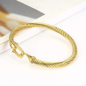 COLORFUL BLING Unisex Stainless Steel Cable Wire Bracelets Charm Bangle Bracelet Best Friend Sister Fashion Jewelry Gift for Women Men - dia 2.44inch gold