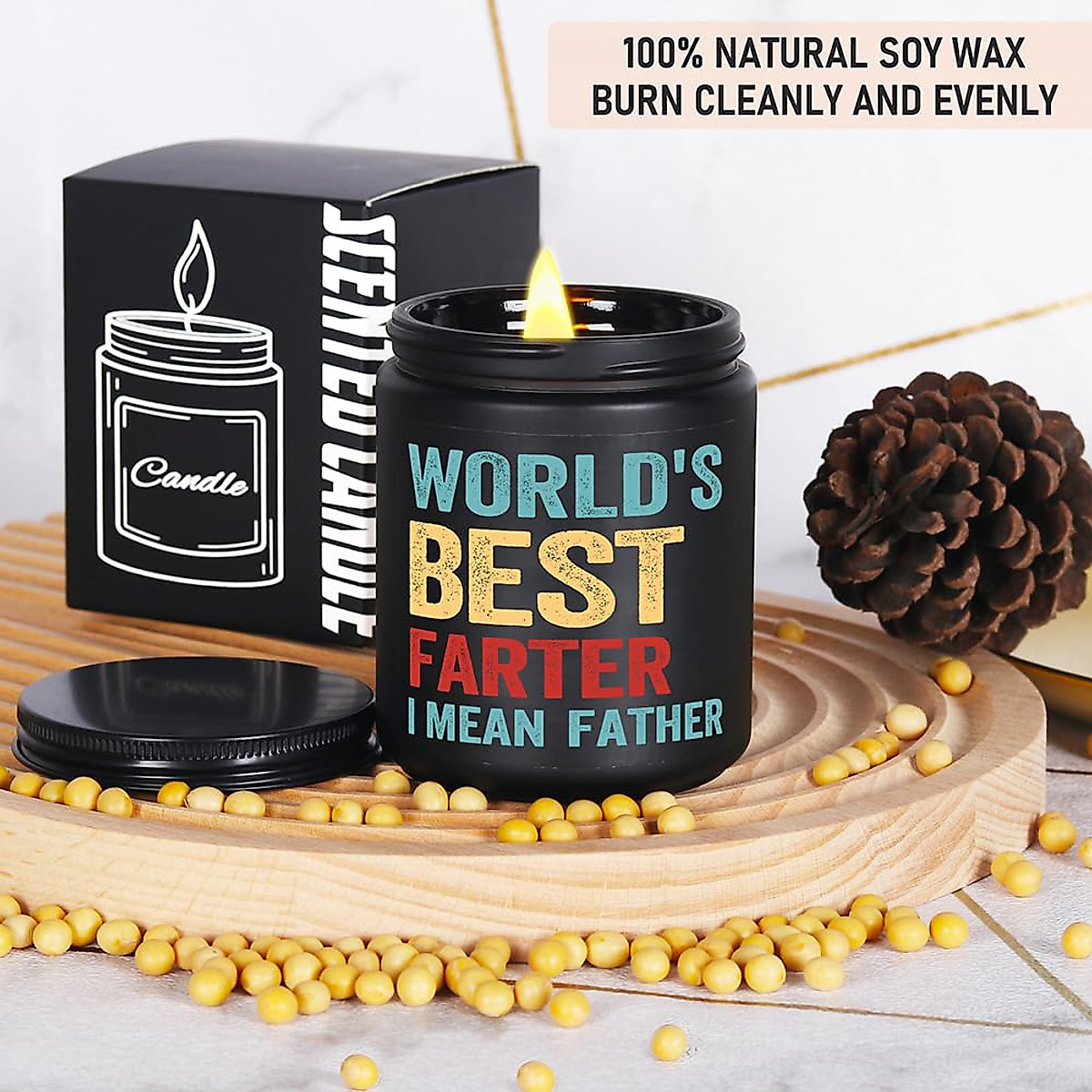 AREOK Funny Christmas Gifts for Dad from Son Daughter Kids - Worlds Best Dad Gifts for Fathers Day Candle, Step Dad Birthday Gift Ideas for Dad Presents, Dad Fart Candle for Dad, Sandalwood Candle