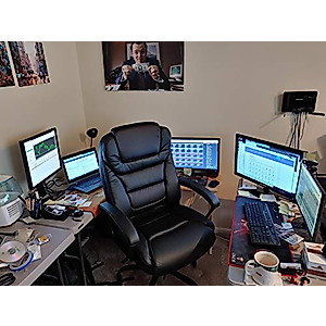 500lbs Big & Tall Task Office Chair, Wide Seat Desk Chair with Massage Lumbar Support Armrest Swivel Rolling High Back Leather Adjustable Ergonomic Computer Chair for Managerial Executive Chairs Black