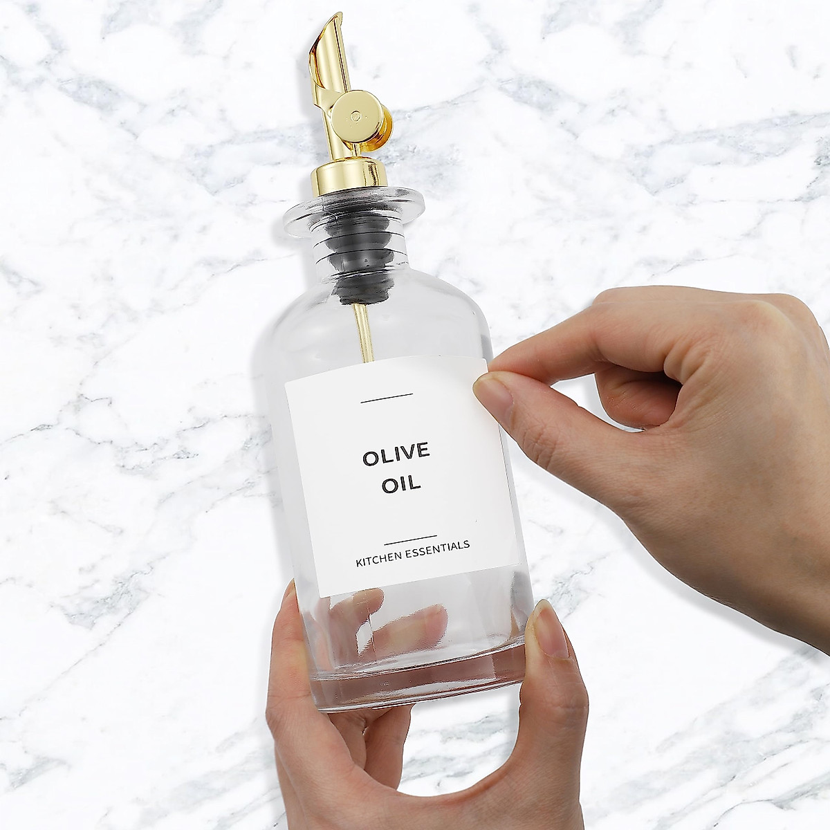 Spaceneat Olive Oil Dispenser Bottle for Kitchen, Coffee Syrup Dispenser - Elegant & Classy Olive Oil Bottles for Kitchen - Glass Cooking Oil Dispenser, Container, Cruet with Pourer Spout - 2pcs, Gold